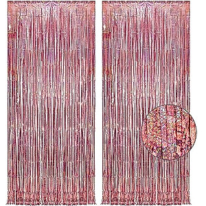 Rose Gold Tinsel Curtain Party Backdrop- Foil Fringe Curtain Streamers for Bachelorette Party Decorations Bride to Be Birthday Girls Streamers Party Decor 4 Packs(2M-78IN) (Rose Gold)