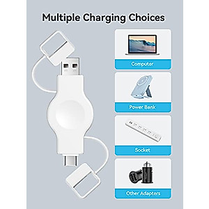 NEWDERY Portable Apple Watch Charger, Wireless Charger for iWatch with USB-A & USB-C Fast Charging Magnetic Cordless Travel Charger for Apple Watch Series 8 7 SE 6 5 4 3 2, White
