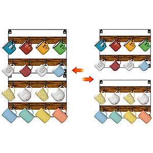 Coffee Mug Holder Wall Mounted - Coffee Cup Holder with 16 Mug Hooks, Rustic Wood Coffee Mug Organizer Hanger Display Shelf for Wall Mount, Coffee Mug Rack for Kitchen, Home, Coffee Bar, Office