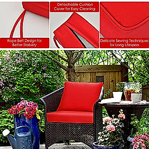 Giantex Patio Cushion Set with Pillow, Deep Seat and Back Cushion, Outdoor Chair Pads with Ties, Cushion Replacement for Patio Furniture, Waterproof 6 Inch Thick Indoor Floor Cushion