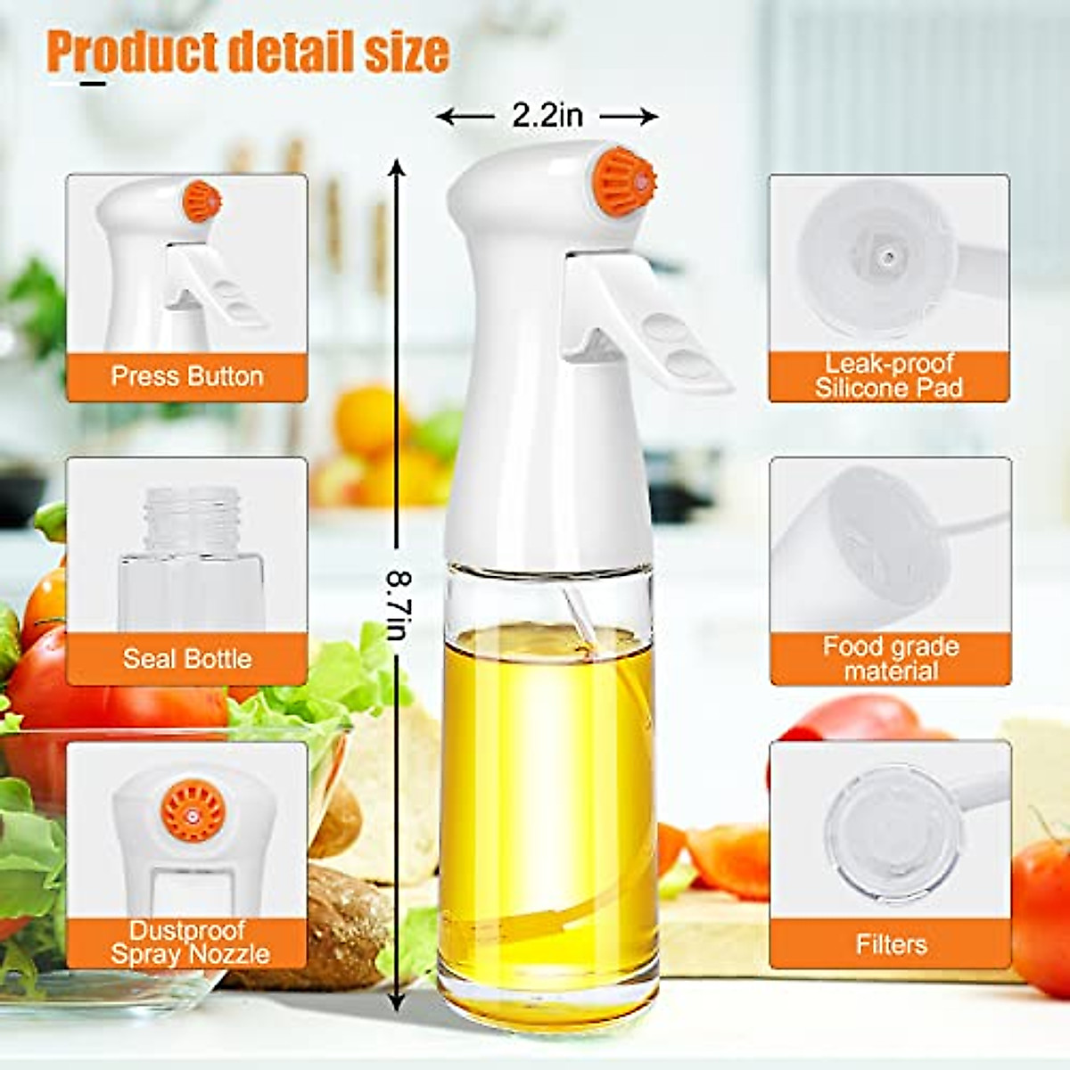 aKosco Oil Sprayer Bottle, 230ml Oil Sprayer for Cooking Olive Oil Sprayer Vegetable Oil Dispenser Oil Mister Portable Bottle Mini Kitchen Gadgets for Cooking, BBQ and Kitchen Baking