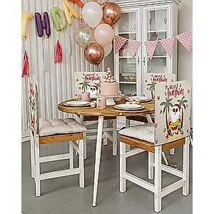 AMZRicher Christmas Chair Back Covers for Dining Chairs 4 Pack, Washable Removable Chair Slipcover Back Chair Protector for Wedding Party Baby Shower Coastal Santa Xmas Beach Starfish Shell