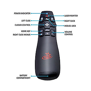 Wireless Powerpoint Presentation Remote Clicker and Keynote Presenter with Wireless Mouse (PR-820) from Red Star Tec