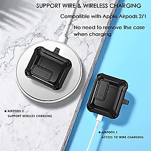 Olytop Airpods Case Cover Men with Lock, Armor Rugged Cool AirPod 2nd 1st Generation Protective Case Boys Shockproof Skin iPods Cover with Keychain for Apple Airpods 2/1 Gen Cases - Black