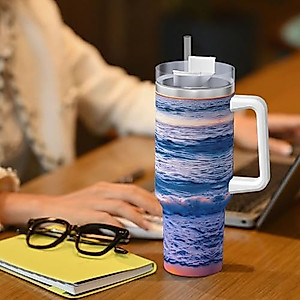 HULIBIN Beach Sunset Ocean Waves Print Double Deck Stainless Steel Travel Coffee Cup With Lid 40 Oz Ice Bully Cup