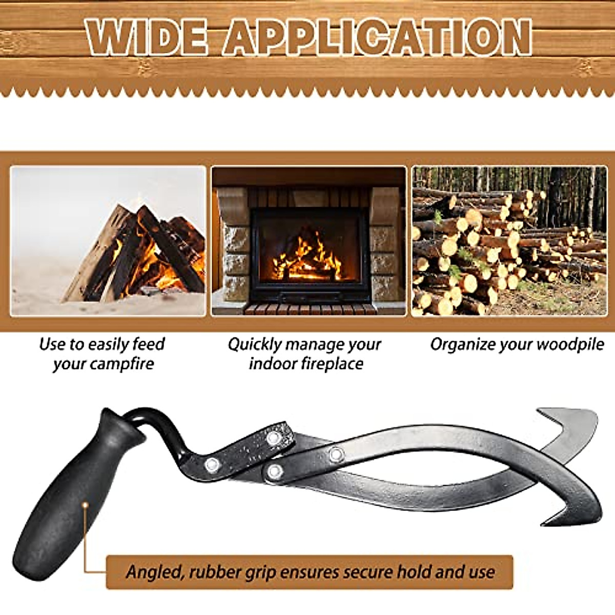 Mixweer 10 Inches Log Tongs Logging Skidding Tongs Steel Lifting Firewood Tongs Black Logging Tools Wood Tongs with Grip Handle for Moving Carrying Dragging Trees