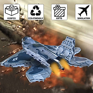 Gonli Military Building Blocks Sets 626 Pieces F22 Raptor Fighter Jet Plane Stem Building Toys for Boys Age 8-12 10015 F22 Raptors
