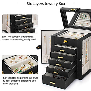 AKOZLIN Jewelry Box Organizer Functional Leather Jewelry Storage Case for Women Girls Ring Necklace Earring Bracelet Holder Organizer with Mirror Black