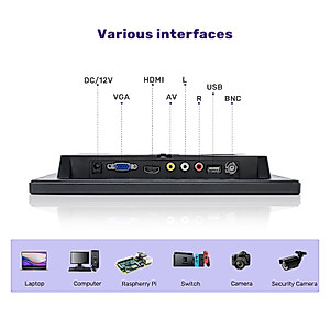 OSCY 10.1 Inch Small Monitor, Security Monitor with 1366x768 Resolution 60HZ IPS CCTV Monitor Support HDMI/VGA/AV/BNC for Gaming CCTV Raspi PC
