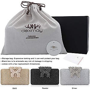 Dexmay Rhinestone Crystal Clutch Purse Butterfly Clasp Women Evening Bag for Formal Party Silver