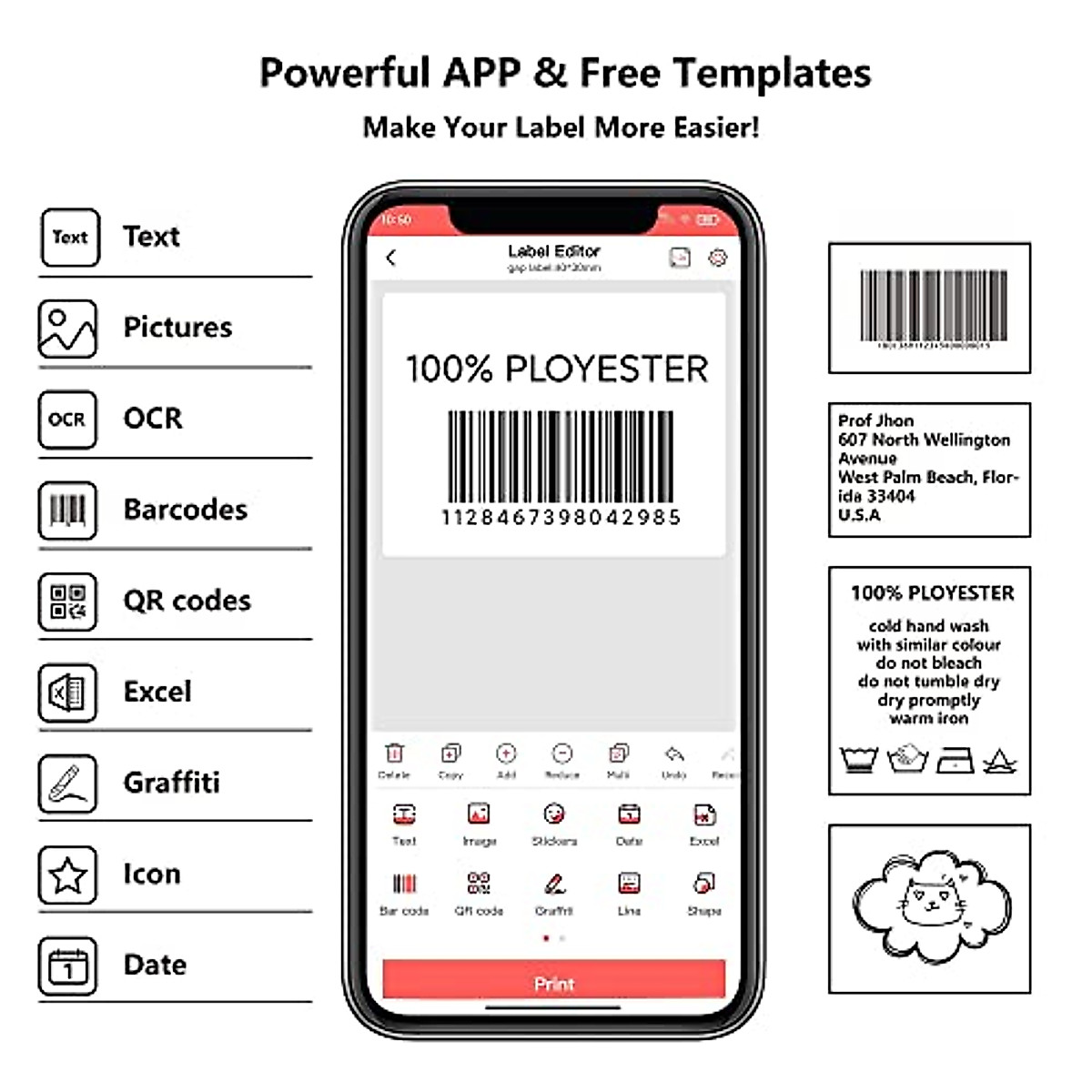 AOPICK Label-Maker Barcode-Label-Printer, P50 Portable Thermal Label Maker Machine with Tape for Address, Clothing, Jewelry, Retail, Barcode, Small Business Home Office Compatible iOS Android-White