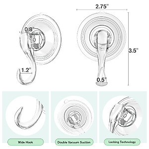 VIS'V Suction Cup Hooks, Large Clear Heavy Duty Vacuum Suction Hooks with Wipes Removable Strong Window Glass Door Kitchen Bathroom Shower Wall Suction Hanger for Towel Loofah Utensils Wreath - 5 Pcs