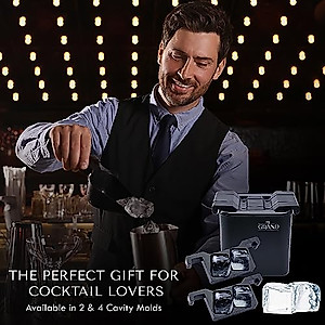 4 Piece Crystal Clear Ice Cube Maker - Square Ice Cube Mold Makes Large Square Ice Cube for Cocktails & Drinks - Clear Ice Maker with Silicone Container - Durable, Freezer-Safe, Food-Safe - 7Grand