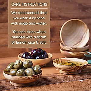 Crystalia Olive Wood Mini Bowls Set of 6, Round Small Size Wooden Serving Cups for Condiments Nuts Food Sauce & Seasoning, Natural Handmade Side Dishes, Decorative Charcuterie Wooden Dipping Bowls