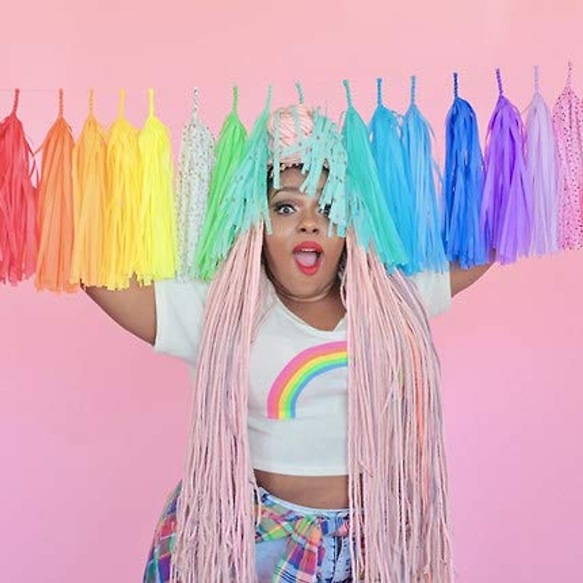 Binpeng 14in 21pcs Rainbow Paper Tassel DIY Hanging paper decorations Party Garland Decor for Party Decorations Wedding,Festival,Baby Shower Decoration 21PCS (Rainbow Tassels 7 Colors 21 PCS)