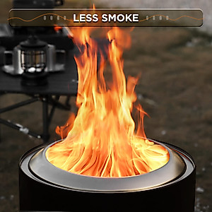 TURBRO 19 Inch Smokeless Fire Pit for Outdoor Wood Burning, Portable Stainless Steel Camping Stove with Stand, Removable Ash Pan, Waterproof Storage Bag, Unique Nested Design, Pluto R19-PG, Black