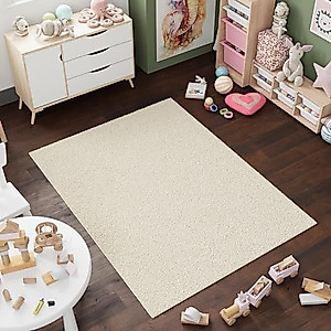 Ottomanson Indoor Solid Shag Design Rubber Back 5x7 Soft Pile Shag Area Rug for Bedroom, Living Room, Dining Room, Office, 5' x 7', Cream