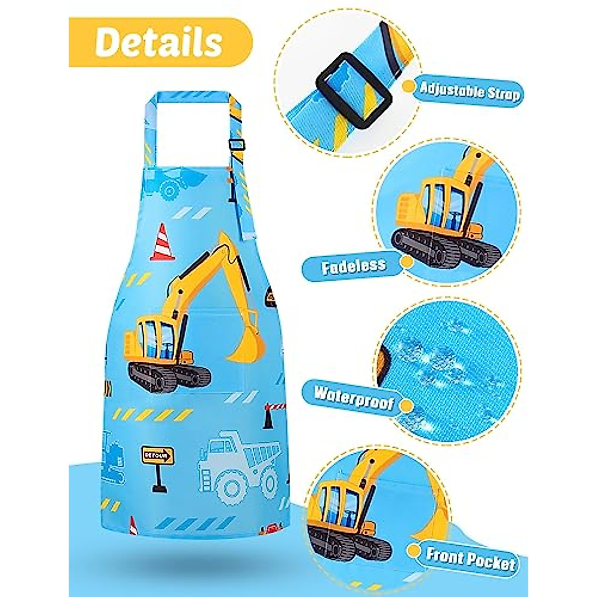 WERNNSAI 2 Pack Kids Aprons - Truck Kids Art Aprons for Boys Waterproof Toddler Chef Aprons Cooking Baking Painting Gardening Apron for Kids with Pocket Kitchen Classroom Art Smocks Age 6-10 Years