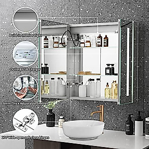LADEED 25 x 26 Inch Medicine Cabinets Outlet,Led Lighted Medicine Mirror Cabinets for Bathroom, Defogger, Dimmer,Recessed or Surface Wall Mounted Glass Door Cabinet with Double Doors