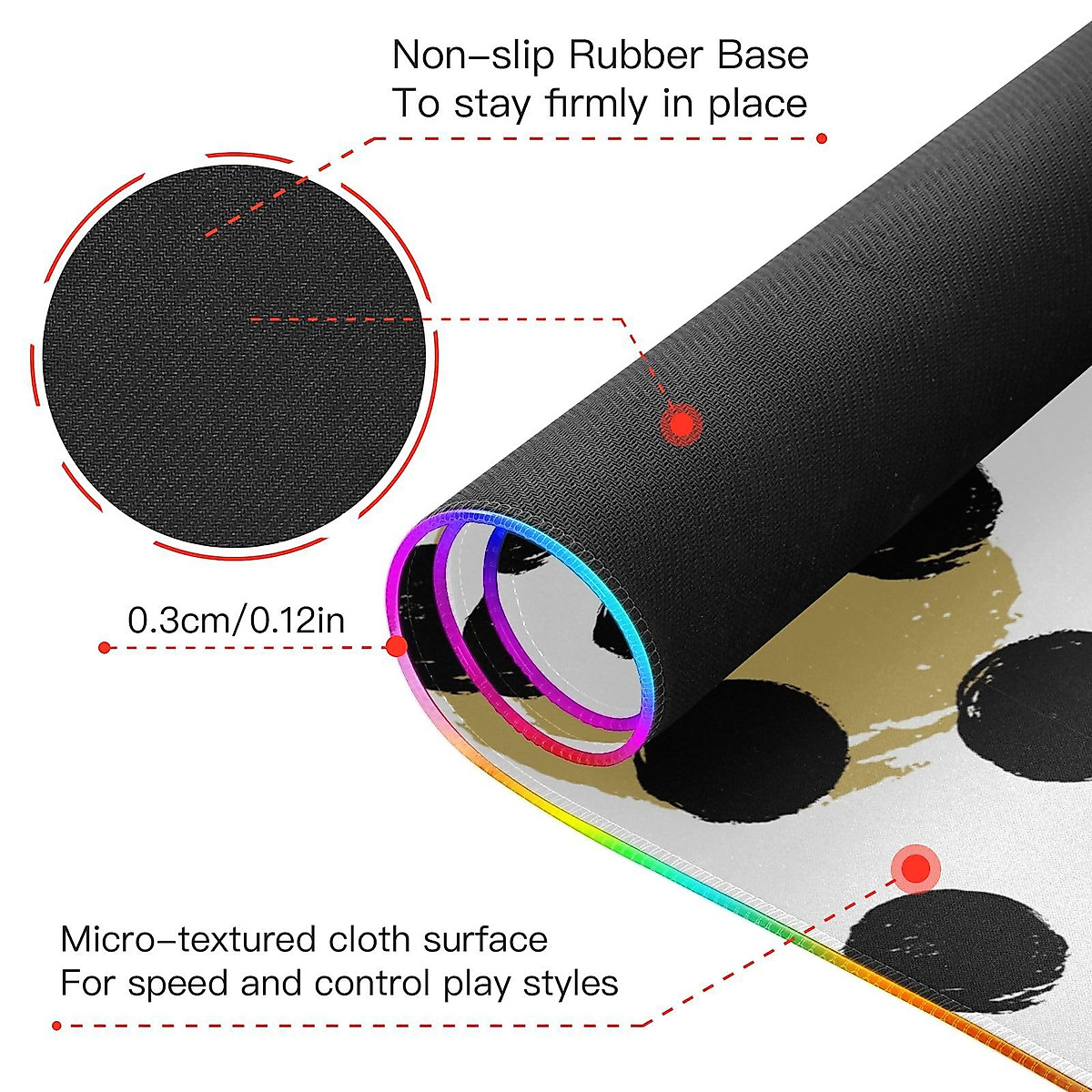 Polka Dot Wireless Charging Mouse Pad for Mobile Phone Extra Large Gaming Mousepad with 13 Lighting Modes Mouse Mat for Gaming MacBook PC Laptop Desk Home Office