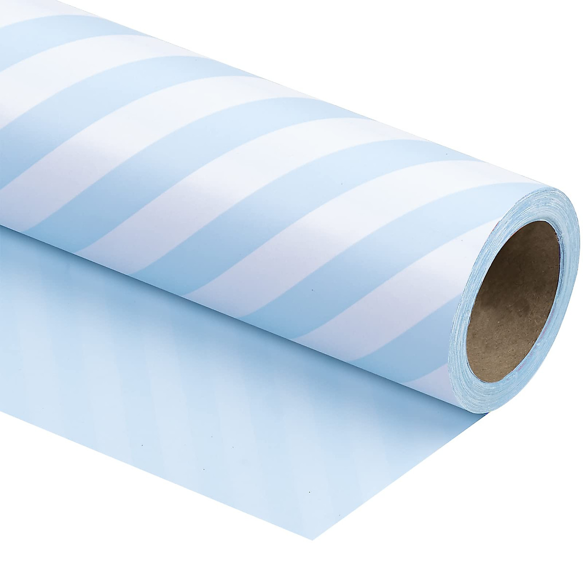 WRAPAHOLIC Reversible Wrapping Paper - Baby Blue and Stripes Design for Birthday, Holiday, Wedding, Baby Shower Wrap - 30 Inch x 33 Feet