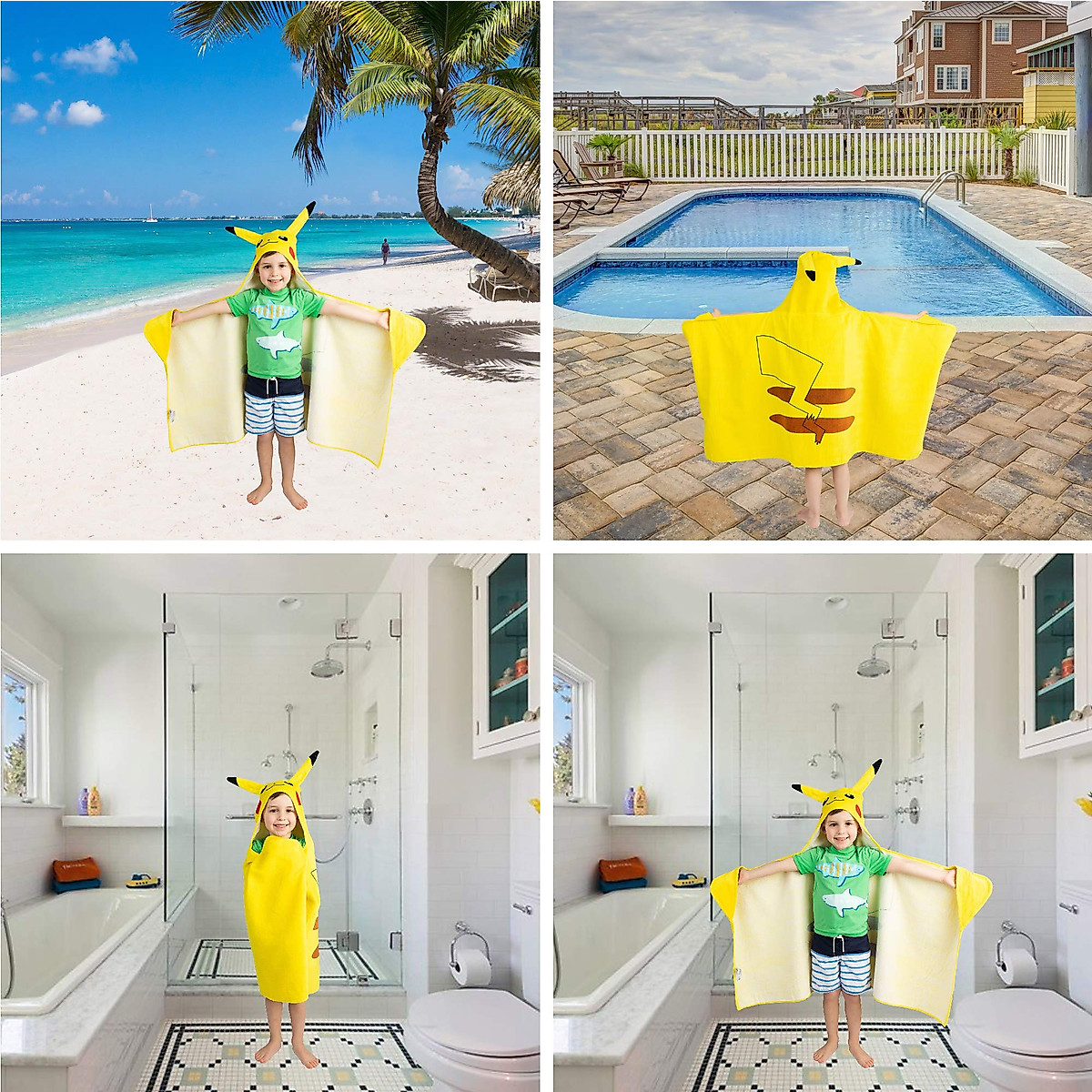 Pokemon Pikachu Bath/Pool/Beach Soft Cotton Terry Hooded Towel Wrap, 24" x 50", By Franco Kids