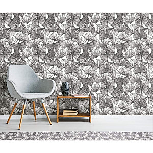 RoomMates RMK11601WP Black Gingko Leaves Peel and Stick Wallpaper