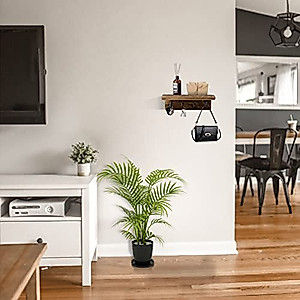 HRONRAD Rustic Key Holder for Wall, Farmhouse Wall Shelf with 4 Hooks, Wall Mounted Key Racks, Wooden Mail Organizer with Hooks for Entryway