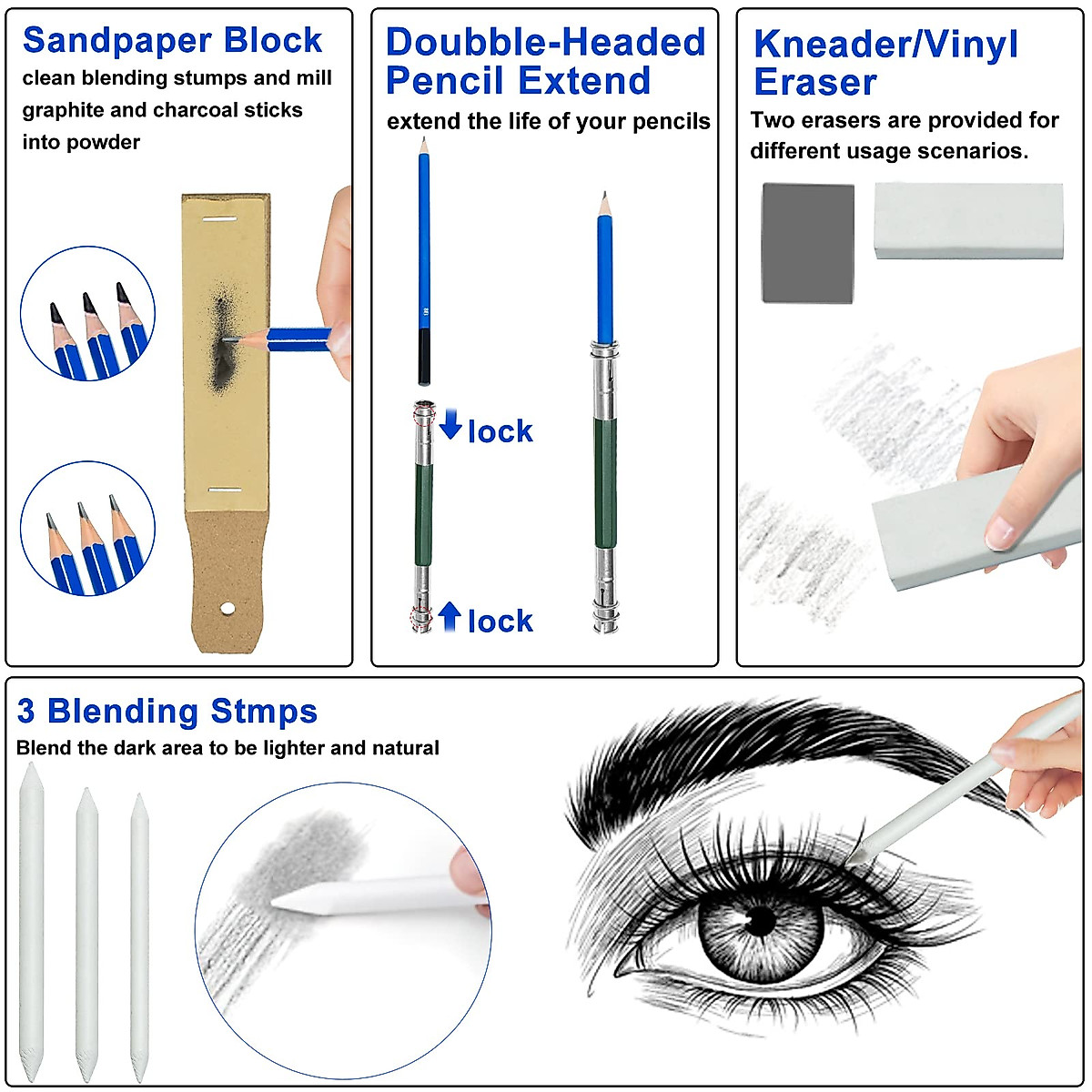 Handyman Crafts 50pcs Sketching Drawing Pencils Set Art Supplies | Sketch pencils,Graphite,Charcoal,Sketch book,Drawing supplies | In Black Zipper Case | For adults,teeage, Kids 9-12