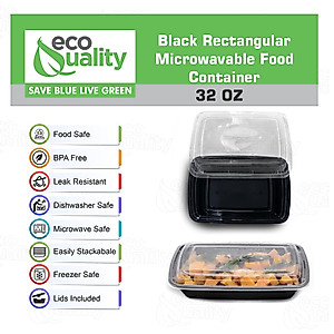 32 oz Reusable Food Storage 5 Pack Containers with Lids by EcoQuality – Rectangular BPA Free Freezer, Microwave & Dishwasher Safe – Airtight & Watertight Stackable, Lunch Meal Prep, To-Go, Bento Box