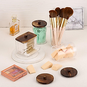 Tbestmax 4 Pack Qtip Holder Bathroom Container, 10/7oz Cotton Ball/Swabs Dispenser, Apothecary Jar with Bamboo Lids for Organizer and Storage (Brown)