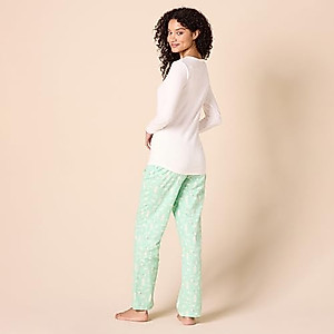 Amazon Essentials Women's Lightweight Flannel Pant and Long-Sleeve T-Shirt Sleep Set, Mint Green Forest Animals, Medium