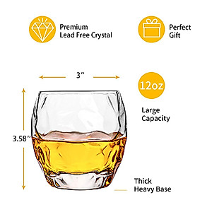 ini TECH Set of 4 Unique Whiskey Glasses 12 oz Scotch Glasses Bourbon Glasses for Cocktails Rock Style Old Fashioned Drinking Glasses Gifts for men (clear, 4)