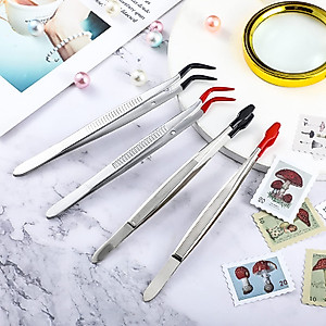 4 Pieces Rubber Tipped Tweezers Rubber Coated Bend Tip Tweezers Soft Non Marring Flat Tip Tweezers Stainless Steel Lab Industrial Hobby Craft Tweezers Tools Jewelry Coin Stamp Tweezers Tongs Set