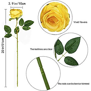 Plobach 12PCS Rose Artificial Flowers Silk Roses Single Long Stem Fake Rose Flower Bouquet Realistic Touch Blossom Arrangement for Wedding Bridal Shower Home Garden Décor (Red-Box)