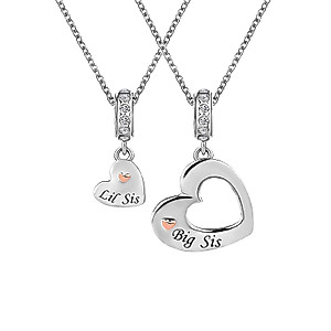 KunBead Womens Big Sister Little Sister Charms Rose Gold Heart Love Dangle Birthday Charm Compatible with Pandora Bracelet set for 2 for Bracelets