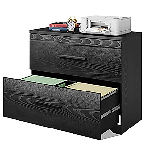 DEVAISE 2 Drawer Wood Lateral File Cabinet with Anti-tilt Mechanism, Storage Filing Cabinet for Home Office, Black