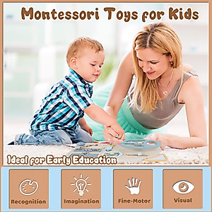 TEUVO Montessori Toy Steering Wheel Wooden Busy Board Wooden Sensory Toys for Toddlers, Dashboard Board 3 Preschool Learning Activities for Fine Motor Skills Travel, Gifts for Kids Aged 3 4 5 6 7