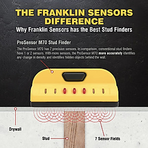 Franklin Sensors ProSensor M70 Stud Finder with 7-Sensors, Wood & Metal Stud Detector/Wall Scanner, Made in The USA