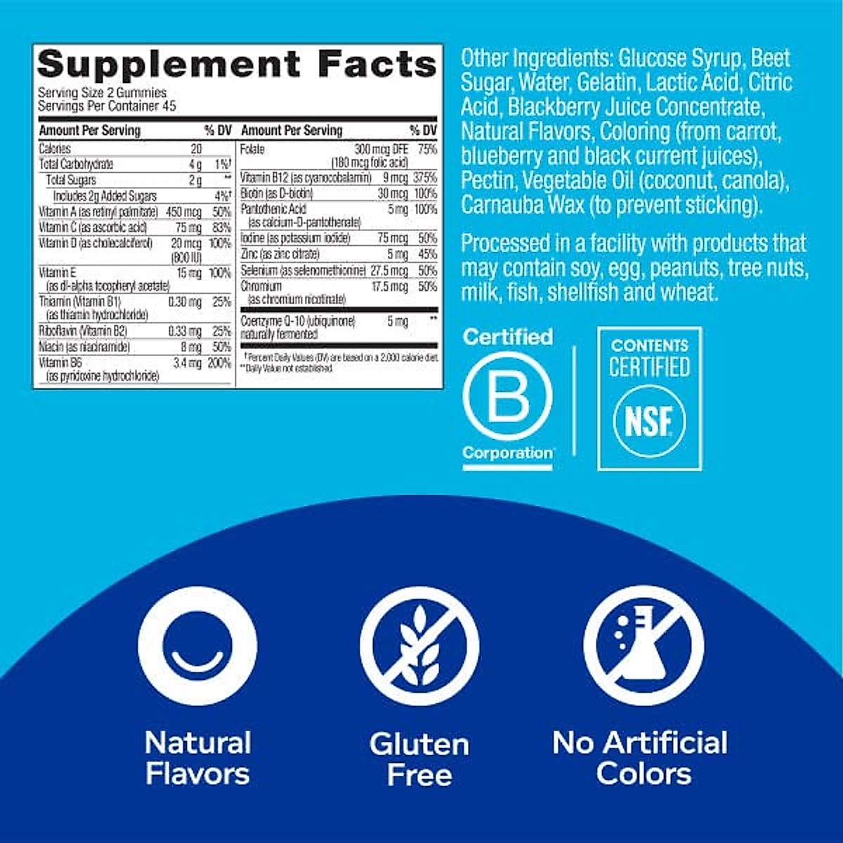 OLLY Men's Multivitamin Gummy, Overall Health and Immune Support, Vitamins A, C, D, E, B, Lycopene, Zinc, Adult Chewable Vitamin, Blackberry, 45 Day Supply - 90 Count