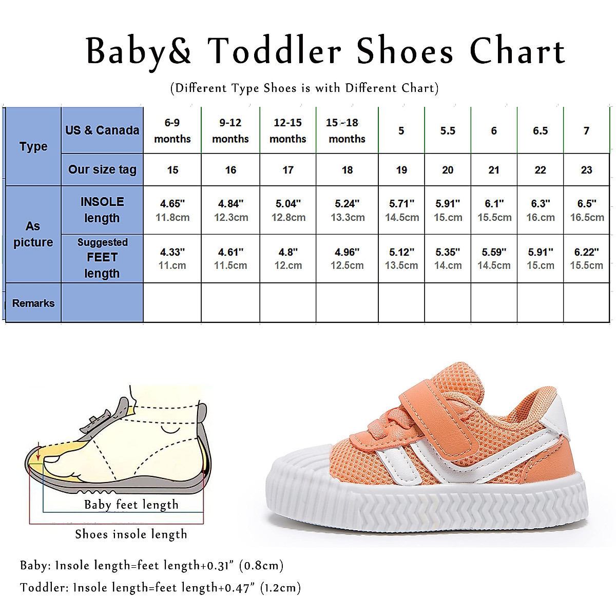 HLMBB Baby Shoes Sneakers for Infant Toddler Girls Boys Kids Babies 6 9 12 18 Size 5 5.5 6 Months Pre Walker (9-12 Months Toddler, 6.Orange, 9_Months)