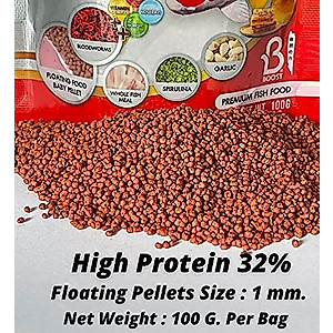 A.D.P. Fish Booster Bloodworm Honey 100 g. Goldfish Food & All Tropical Fish Food Small Floating Pellet Grow Faster & Color Enhancing High Protein 32% Aquarium Baby Fish Newborn Fry Fish Feed Care