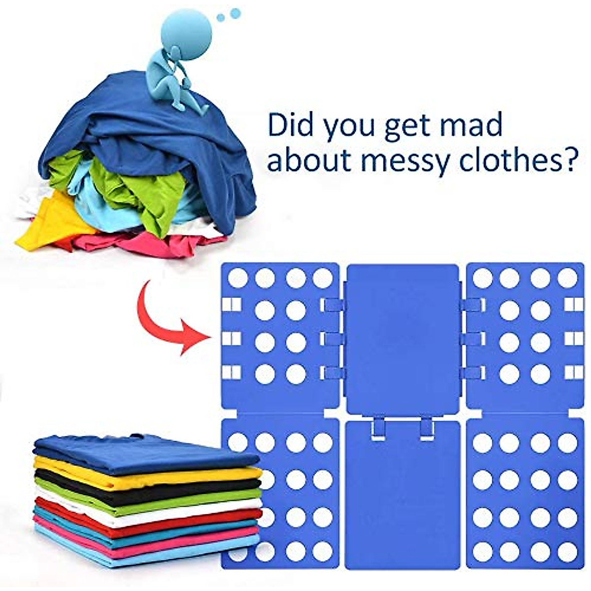 T shirt Clothes Folder Shirt Folding Board Laundry Organizer Easy and Fast for Kid and Adult(Blue&Black)