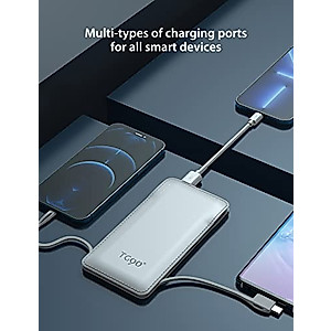 TG90° 2 Pack 10000mah and 4500mah Portable Battery Pack Charger with Built in Cable