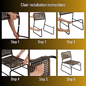 3 Pieces Patio Conversation Bistro Set, Outdoor FurnitureBistro Set, Outdoor Rattan Furniture with Round Table and 2 Armchairs for Lawn, Garden, Balcony, Poolside, Steel Frame, Black