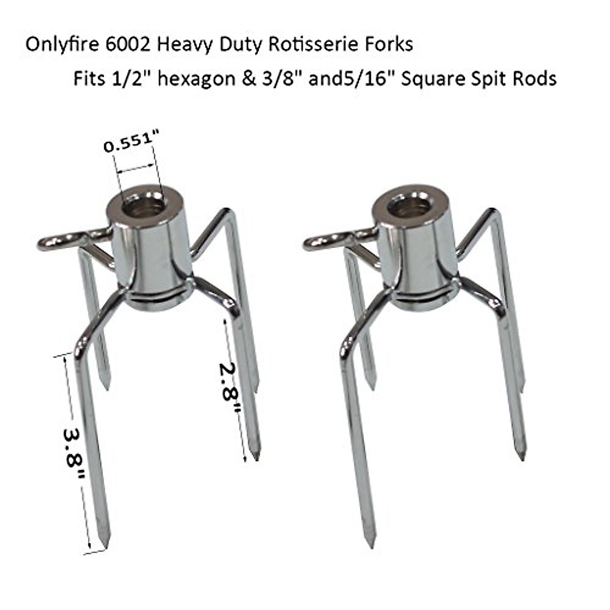 onlyfire 6002 Rotisserie Meat Forks(1-Pair) for Grills-Fits 1/2-Inch Hexagon & 3/8-Inch and 5/16-Inch Square Spit Rods