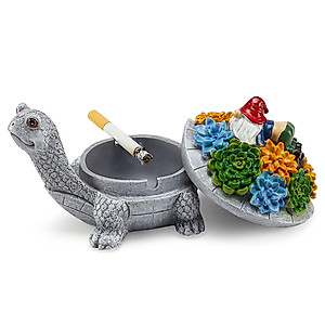 Ashtray, Turtle Ashtrays Ash Tray for Outside Patio, Smokeless Indoor Outdoor Ashtray with Lid Drunk Gnome Decor, Cute Cool Smoking Cigarettes Accessories Smokers Gifts for Men Women