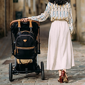 TWELVElittle On The Go Diaperbag Backpack in Black Tan - Includes Changing Pad and Stroller Clips. Diaper Bag Backpack for Moms or Dads