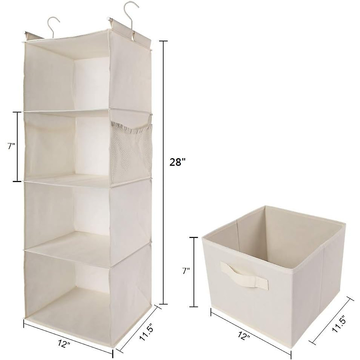 MAX Houser 4-Shelf Hanging Closet Organizer, Space Saver, Cloth Hanging Shelves with 2 Side Pockets, Foldable (Beige)