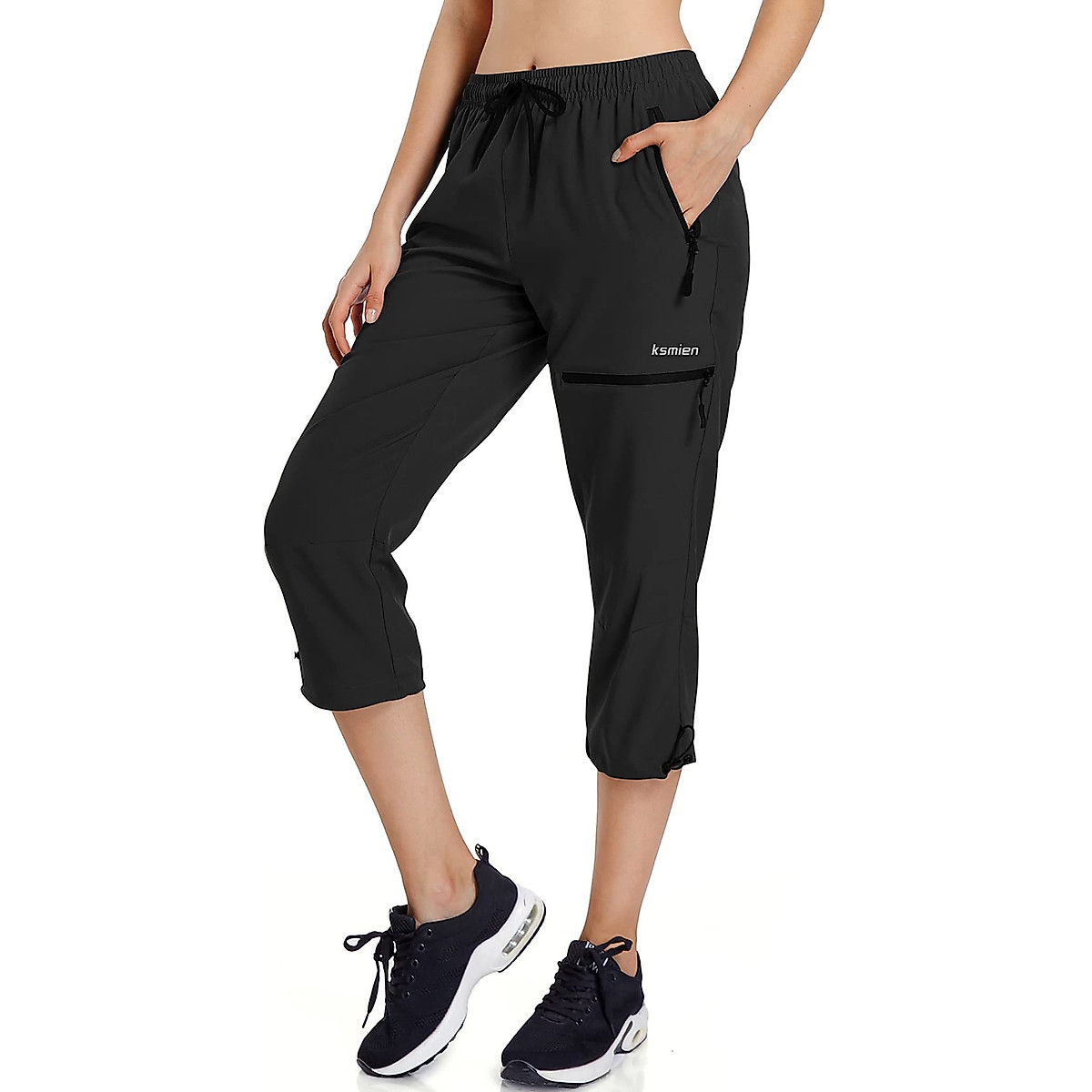 Ksmien Women's Lightweight Hiking Capri Pants Quick Dry Workout Cargo Capris Water Resistant UPF 50+ Zipped Pockets